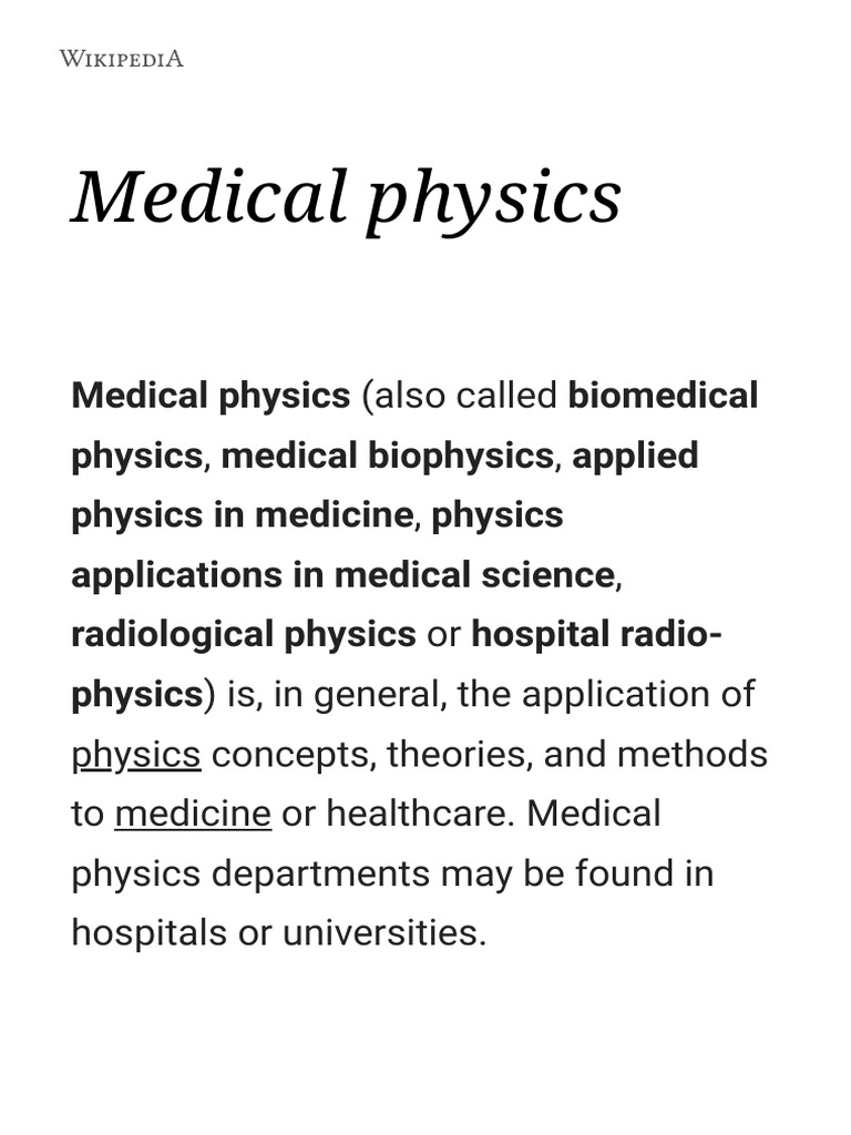 Overview of Medical Physics Applications | PDF | Medical Physics ...