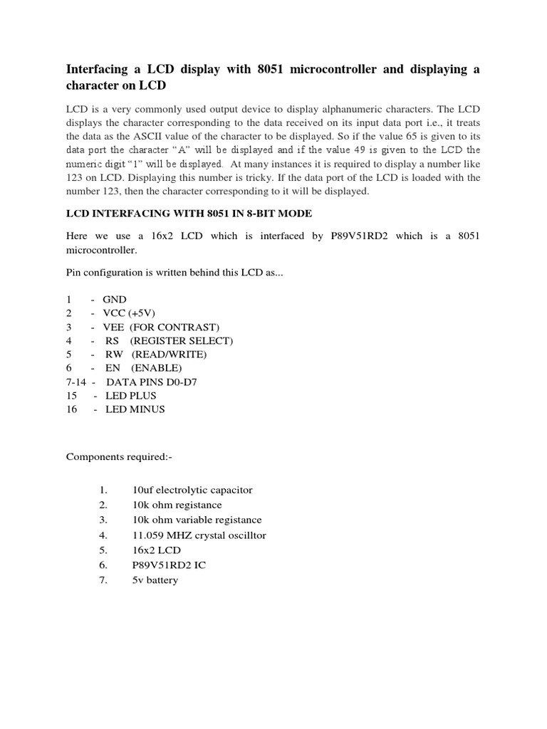 LCD Interfacing with 8051 Microcontroller | PDF | Liquid Crystal ...