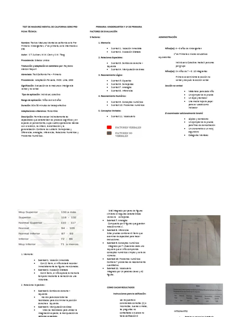 Test de Madurez Mental de California Serie Pre 1 1 | PDF | Memoria ...