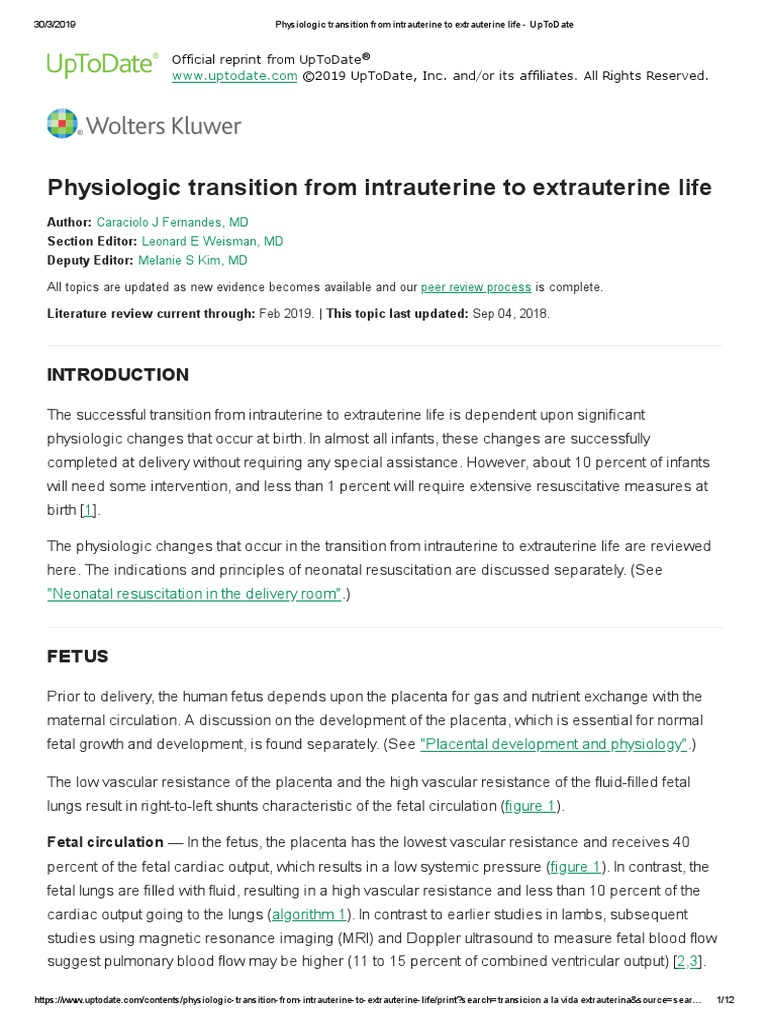 Physiologic Transition From Intrauterine To Extrauterine Life | PDF ...