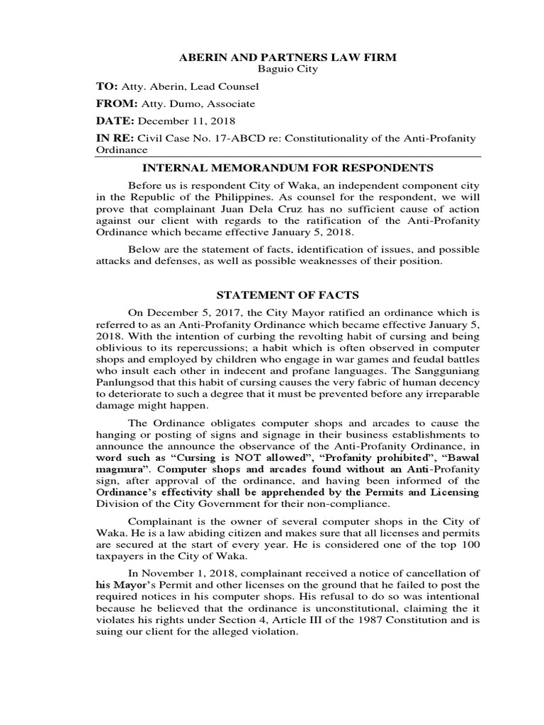 Internal Memorandum Sample | Download Free PDF | Freedom Of Speech ...