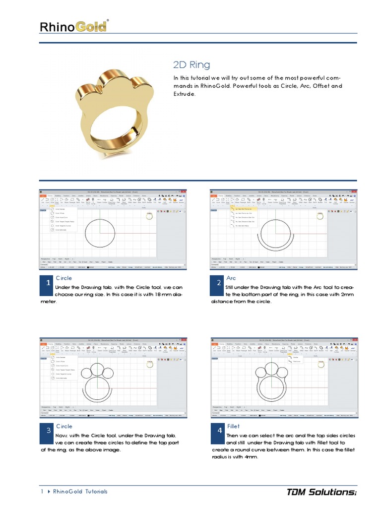 RhinoGold 4.0 - Level 1 - Tutorial 028P - 2D Ring | PDF | Extrusion | Circle