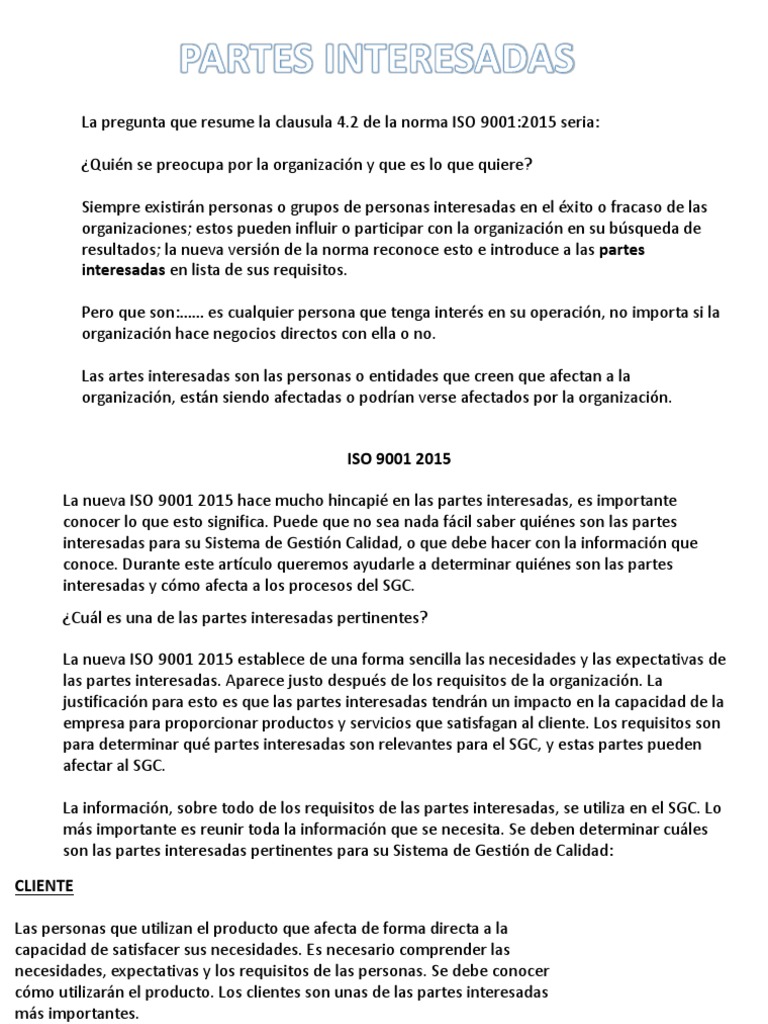 Identificación de Partes Interesadas ISO 9001 | PDF | Calidad ...