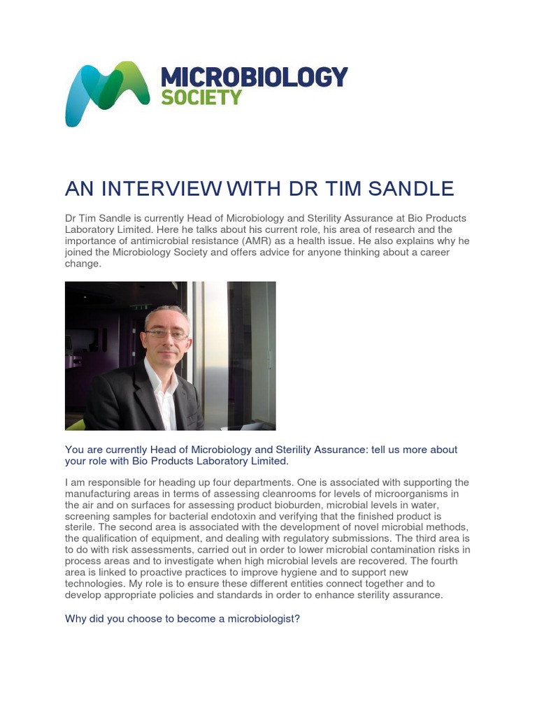 An Interview With DR Tim Sandle - March 2019 | PDF | Microbiology | Antimicrobial Resistance