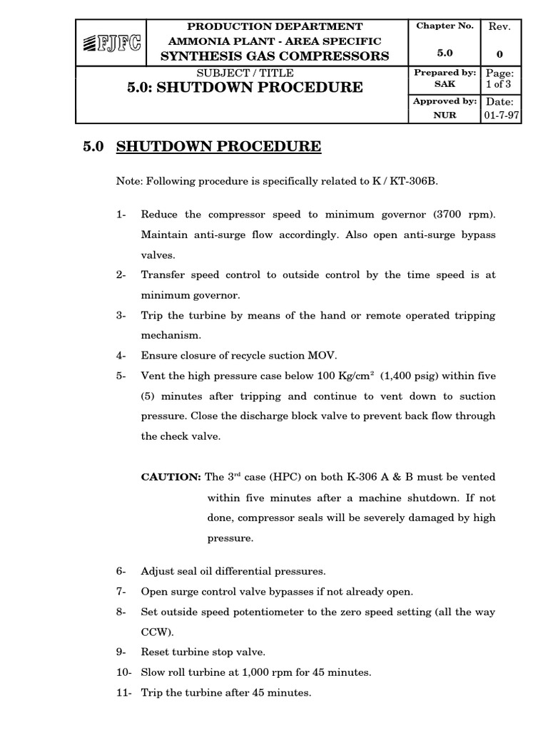 Chapter-5 (Shutdown Procedure | PDF | Pump | Turbine