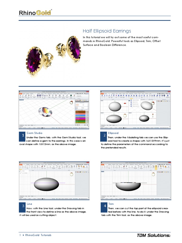 RhinoGold 4.0 - Level 1 - Tutorial 026P - Half Ellipsoid Earrings | PDF | Jewelry | Design