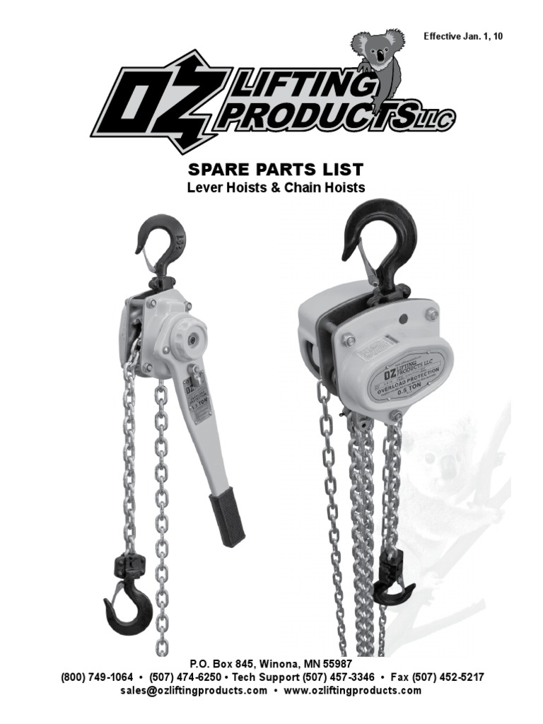 Spare Parts List: Lever Hoists & Chain Hoists | PDF | Cargo ...