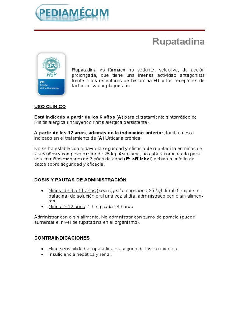 Dosis de Rupatadina en Niños y Adultos | PDF | Drogas | Farmacología