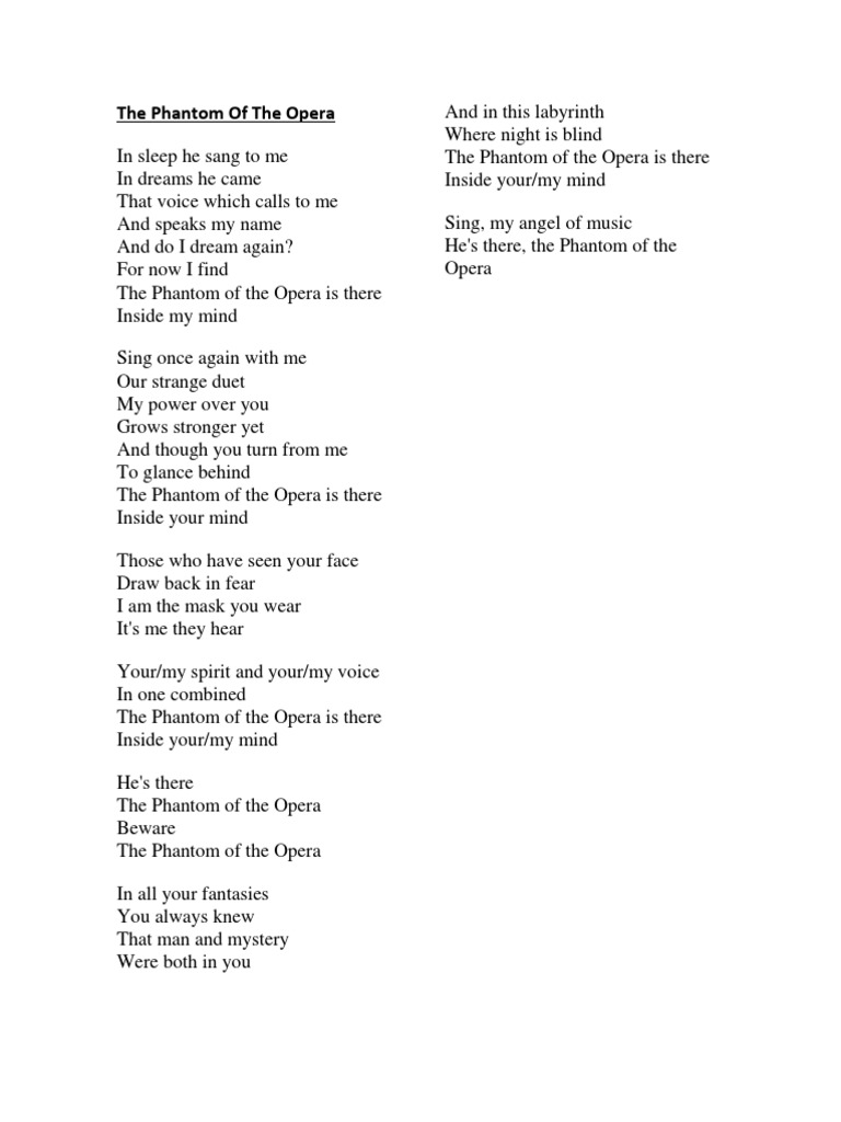 Phantom of the Opera Guitar Tab | PDF | The Phantom Of The Opera | Song ...