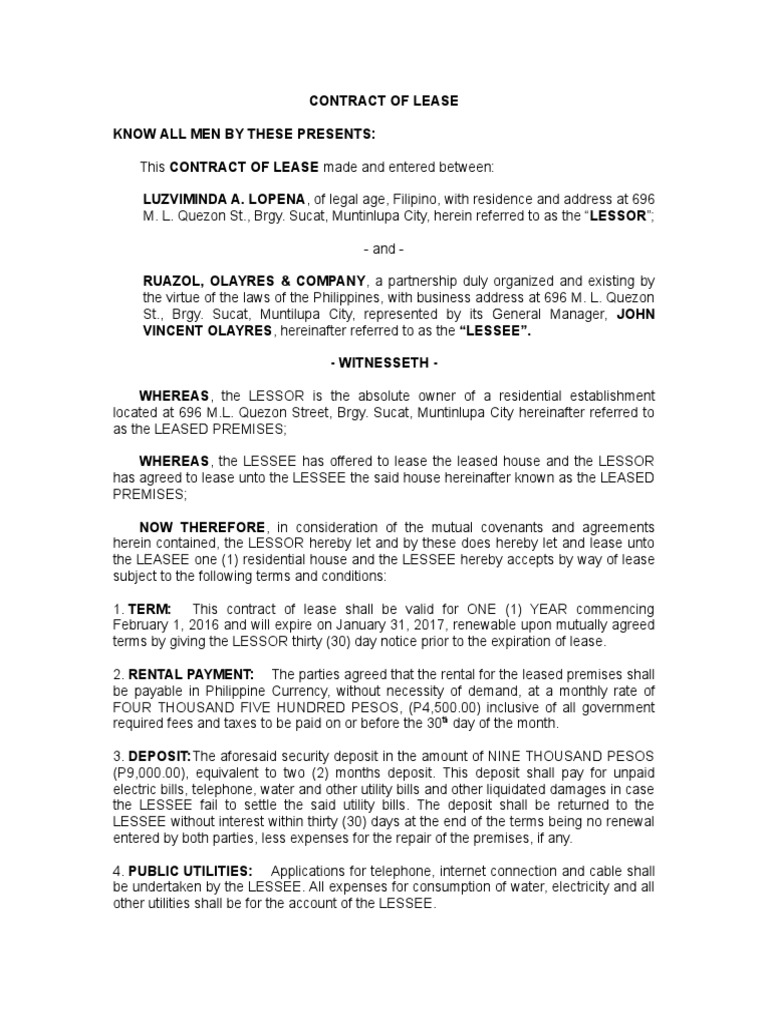 Contract of Lease | PDF | Lease | Property