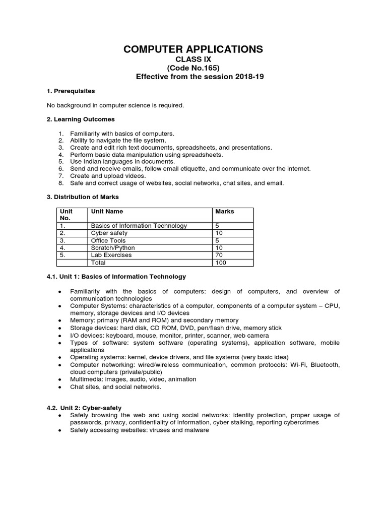 Computer Applications: Class Ix (Code No.165) Effective From The Session 2018-19 | Download Free ...