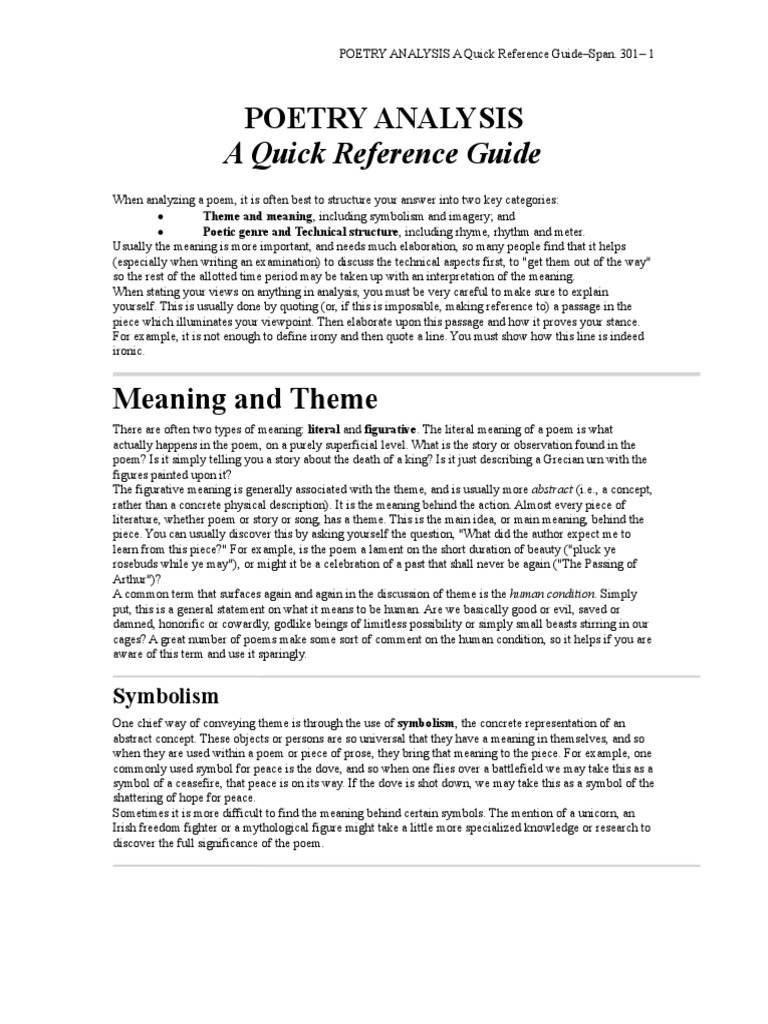 Poetry Analysis: A Quick Reference Guide | PDF | Sonnets | Ballad