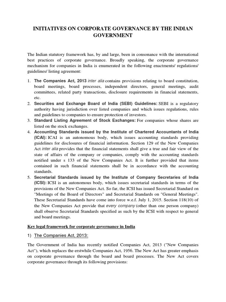 Indian corporate governance framework | PDF | Board Of Directors ...