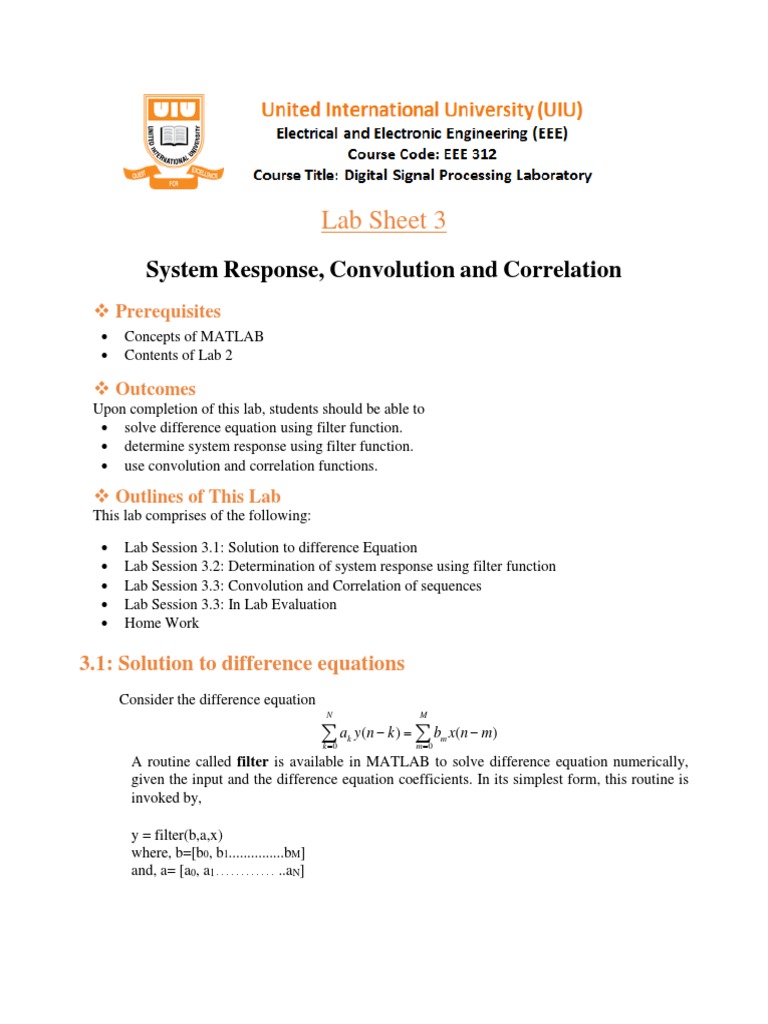 EEE312 Lab Sheet 3 Revised - Sum | PDF | Correlation And Dependence | Signal Processing