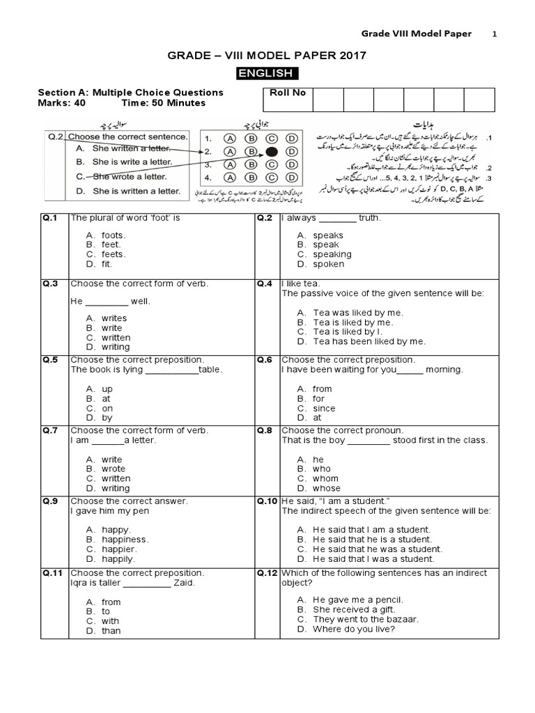English Model Paper-G8 | PDF | Verb | Snow