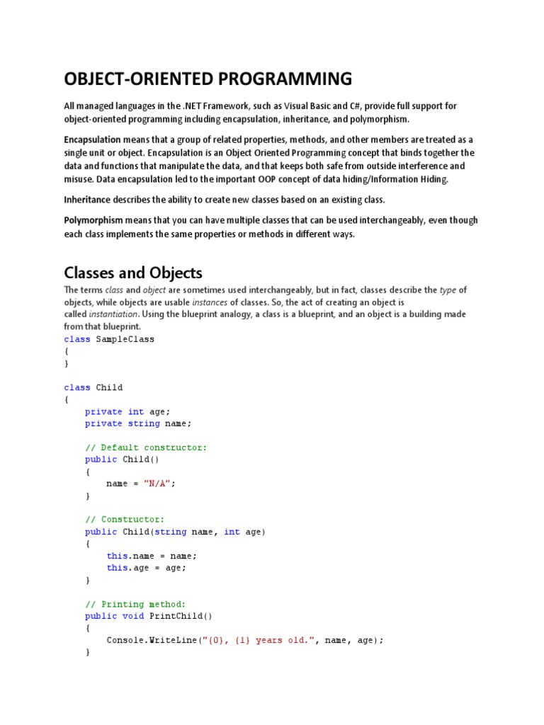 C# Notes OOP | PDF | Class (Computer Programming) | Method (Computer ...