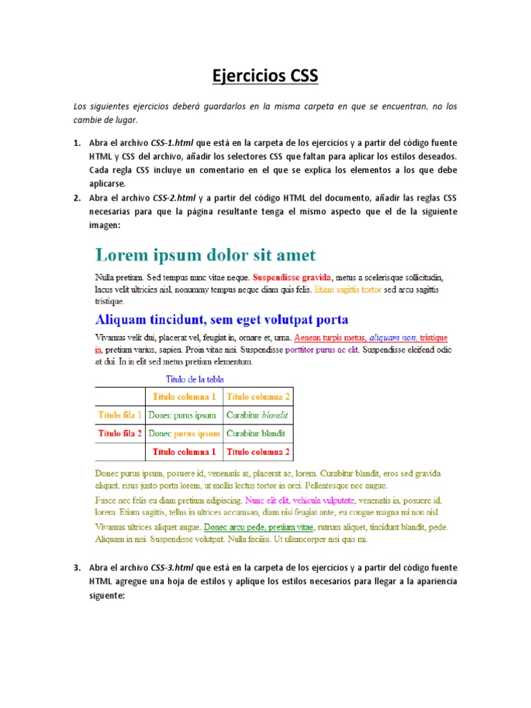 Ejercicios Prácticos de CSS | PDF | Hojas de estilo en cascada | HTML