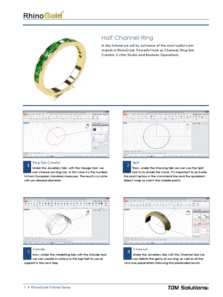 RhinoGold 4.0 - Level 1 - Tutorial 014P - Half Channel Ring | PDF | Software | Jewelry
