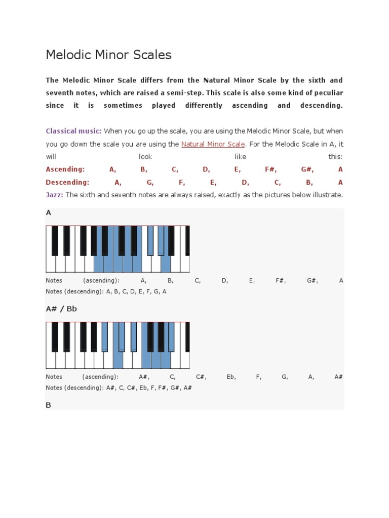 Melodic Minor Scales | PDF | Minor Scale | Music Theory
