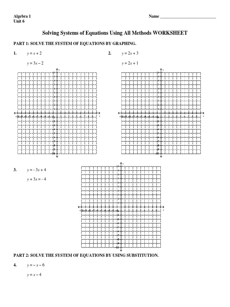 Alg 1 Systems Worksheet Practice PDF | PDF | Equations | Algebra
