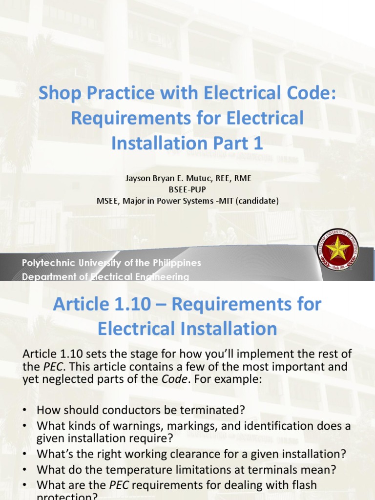 Electrical Installation Requirements Guide | PDF | Electrical Wiring ...