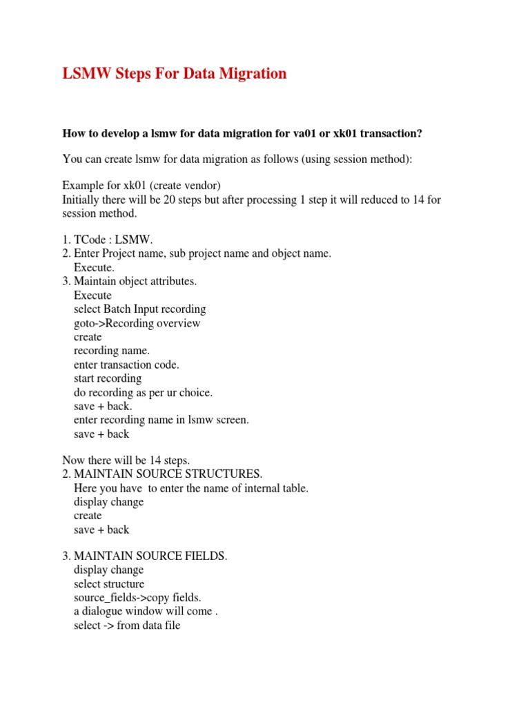 LSMW Steps For Data Migration | Download Free PDF | Computer File | Information Retrieval