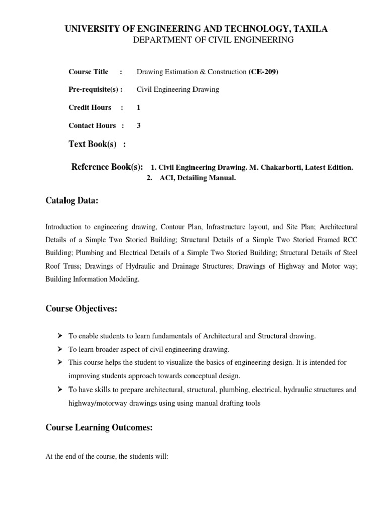 Drawing, Estimation & Construction (CE-209) | PDF | Masonry | Engineering