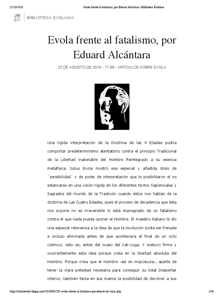 Evola Frente Al Fatalismo, Por Eduard Alcántara - Biblioteca Evoliana ...