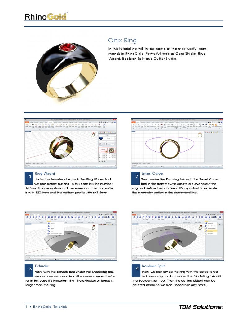 RhinoGold 4.0 - Level 1 - Tutorial 022P - Onix Ring | PDF | Extrusion | Teaching Mathematics