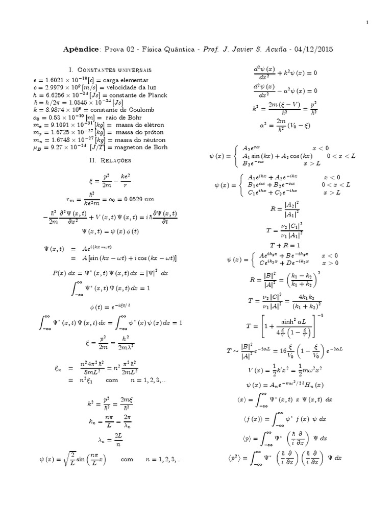 Fórmulas Física Quântica | PDF | Atômica | Quantidade