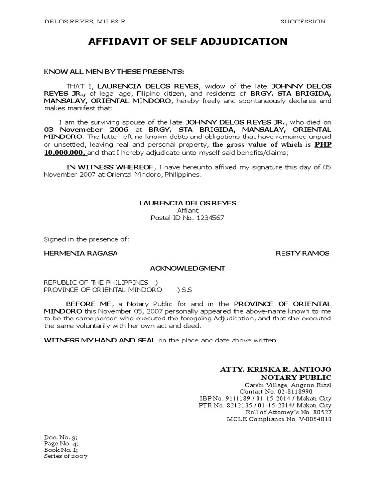 Affidavit of Self Adjudication Form | PDF