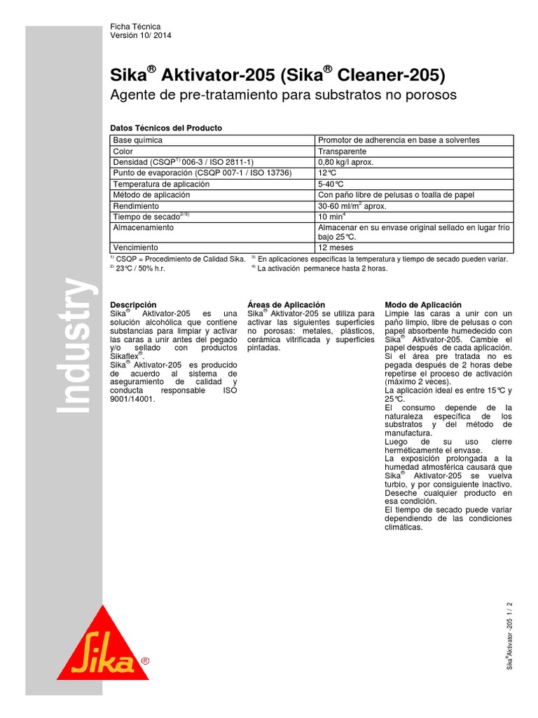 Sika Aktivator-205 (Sika Cleaner-205) : Agente de Pre-Tratamiento para ...