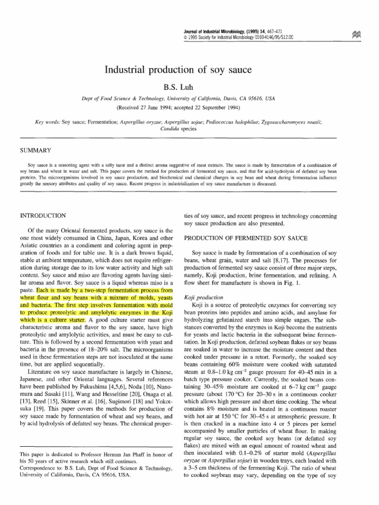 Soy sauce production process overview | PDF | Soy Sauce | Fermentation