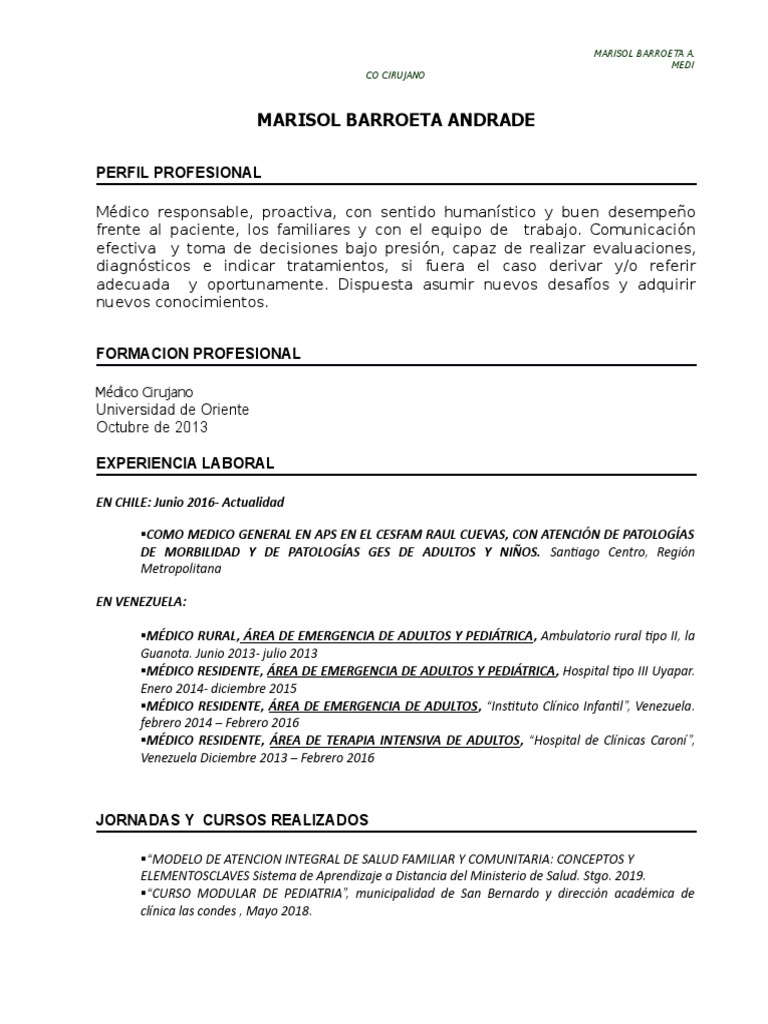 Curriculum Marisol Barroeta | PDF | Hospital | Ciencias de la Salud