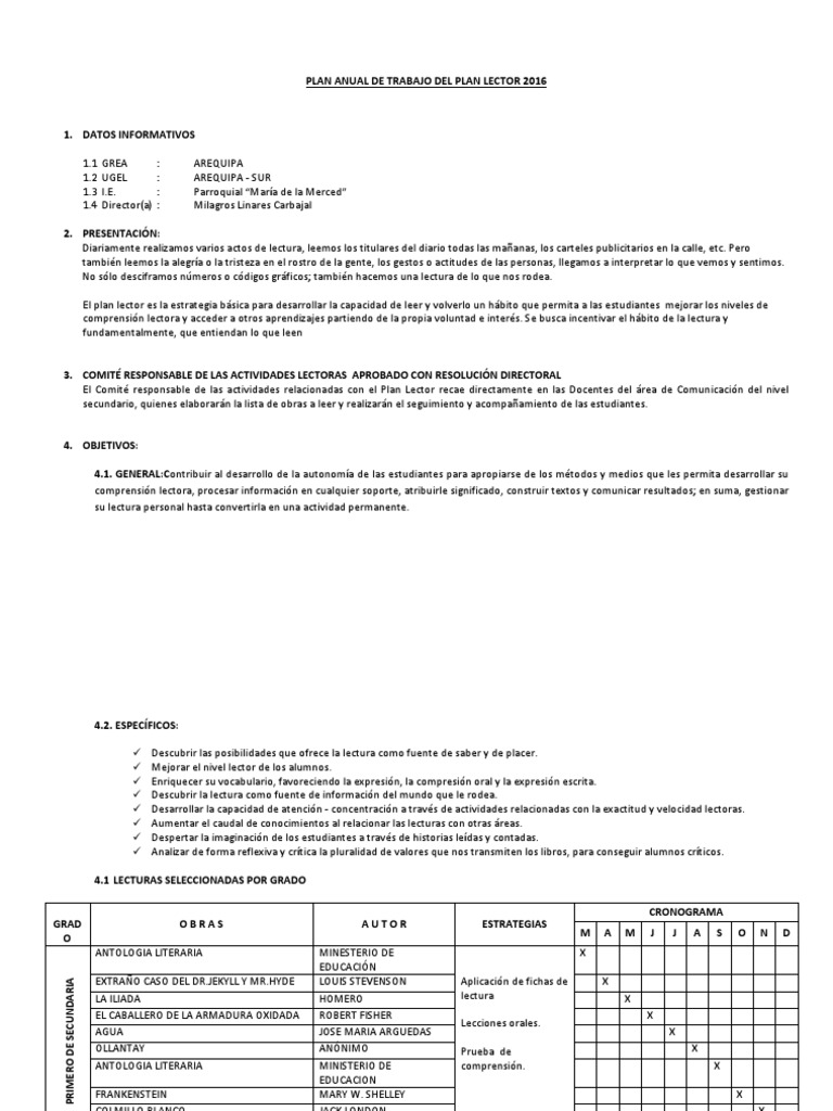 Plan Lector - 2016 | PDF | Comprensión lectora