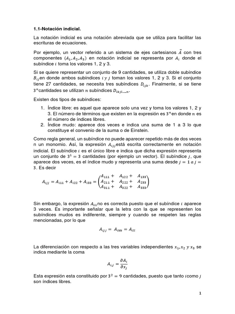 Notación Indicial | PDF | Tensor | Vector Euclidiano