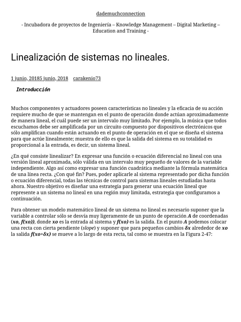 Linealización de Sistemas No Lineales. - Dademuchconnection | PDF ...