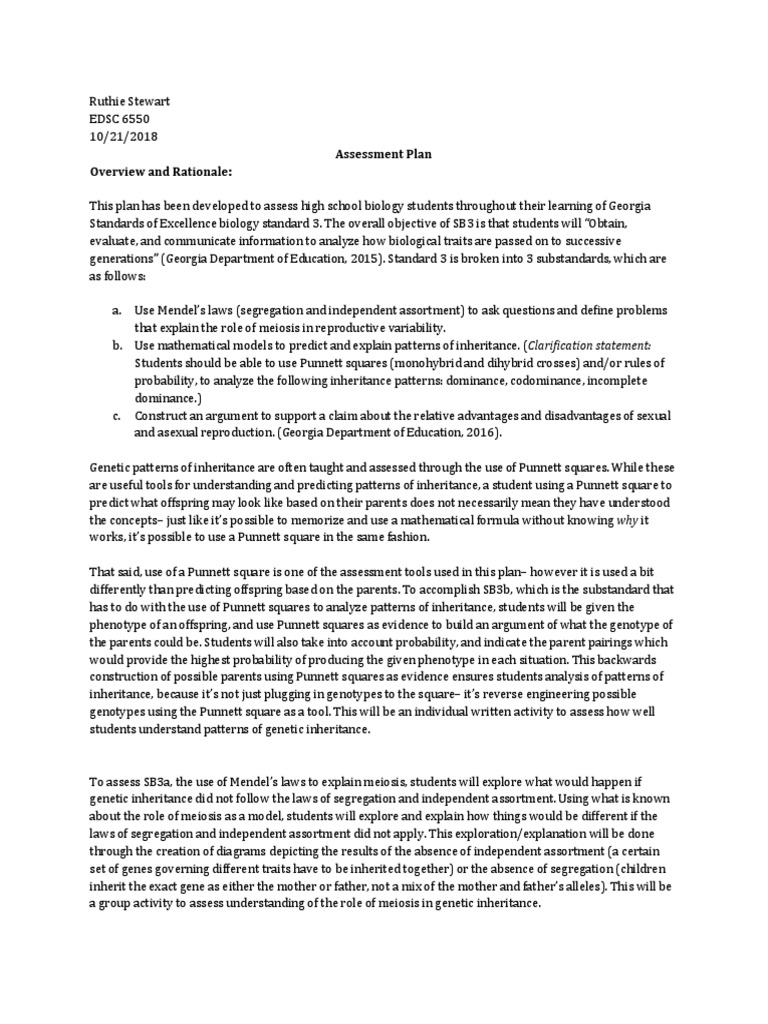 High School Biology Assessment Plan | PDF | Genetics | Educational ...