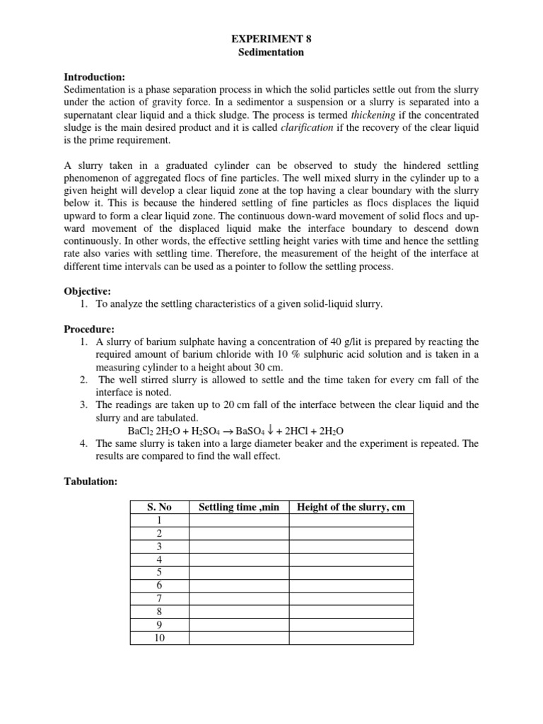 Experiment 8 SEDIMENTATION | Download Free PDF | Chemistry | Physical ...