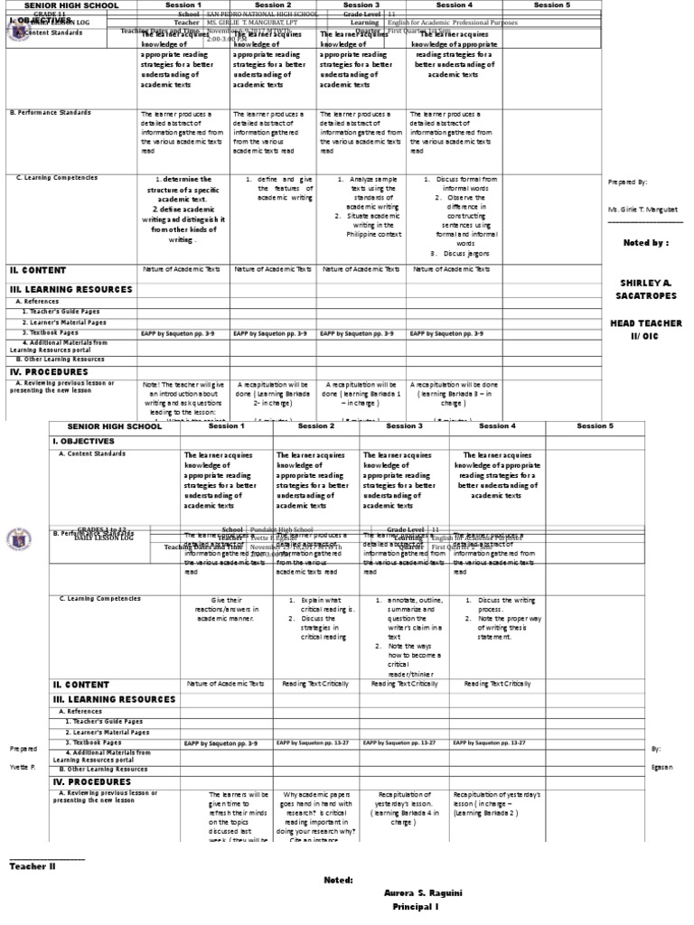 DLL EAPP Compilation | PDF | Lesson Plan | Learning