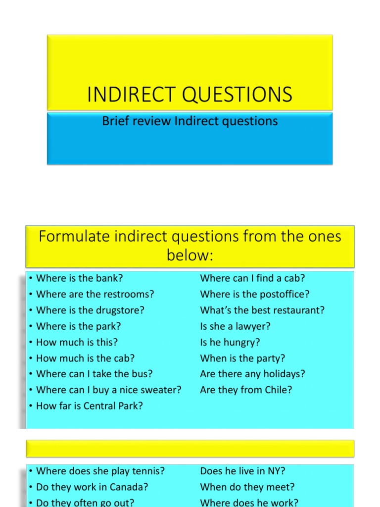 Brief Review Indirect Questions | PDF