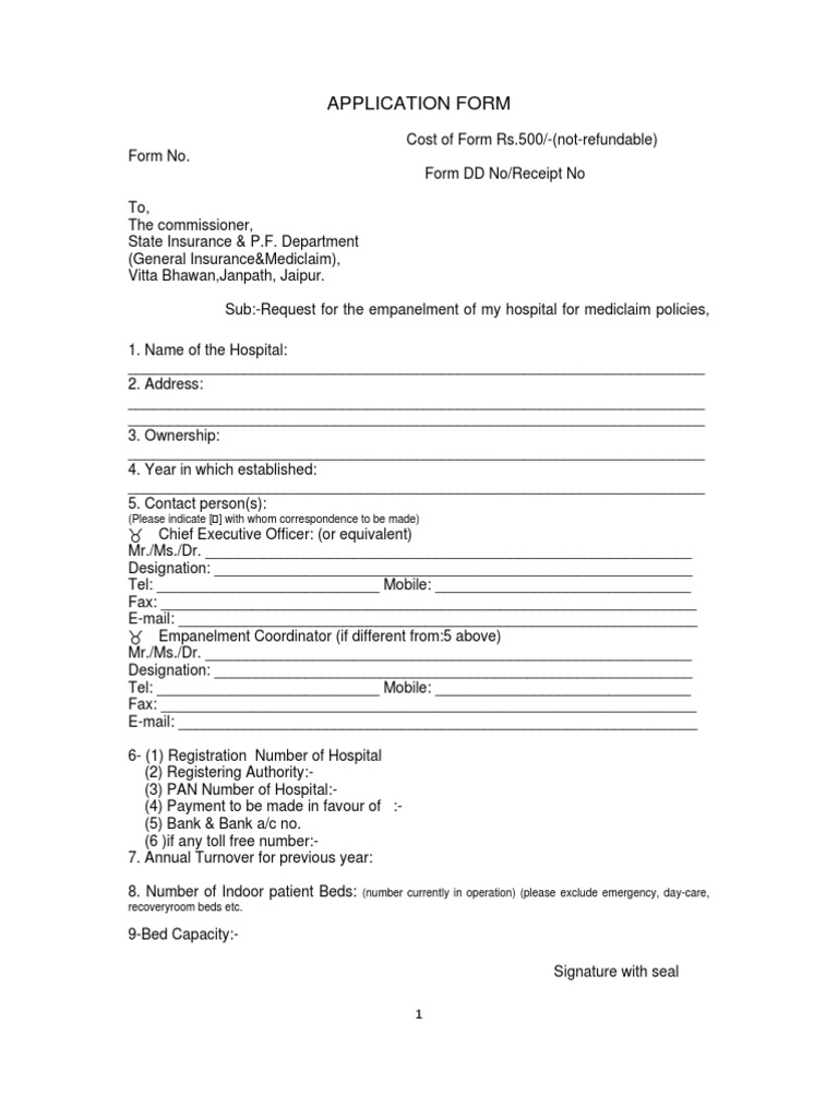 Mediclaim Polycies Form For Empanelment | PDF | Intensive Care Medicine ...