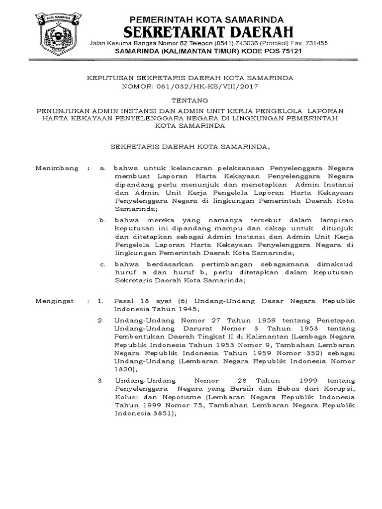 SK Sekda - Penunjukkan Admin | PDF