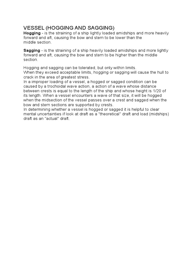 VESSEL Hogging and Sagging | PDF