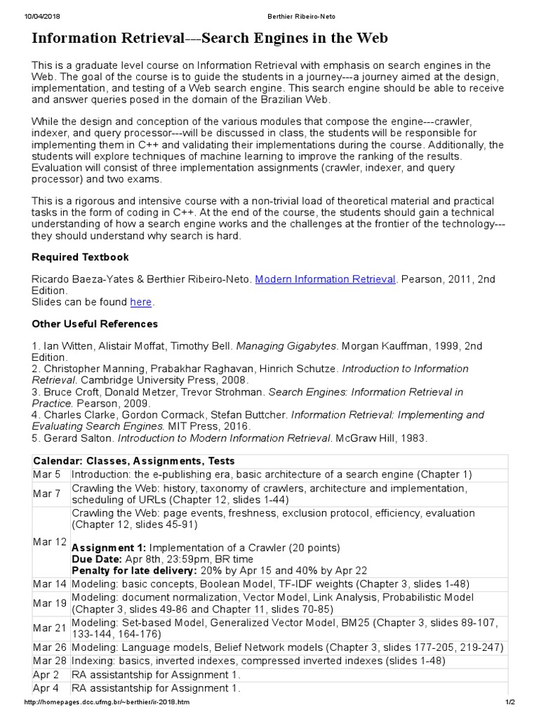 Information Retrieval - Search Engines in The Web | PDF | Search Engine Indexing | Information ...