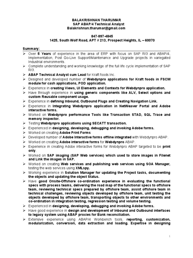 Balakrishnan ABAP Resume | PDF | Sap Se | Databases