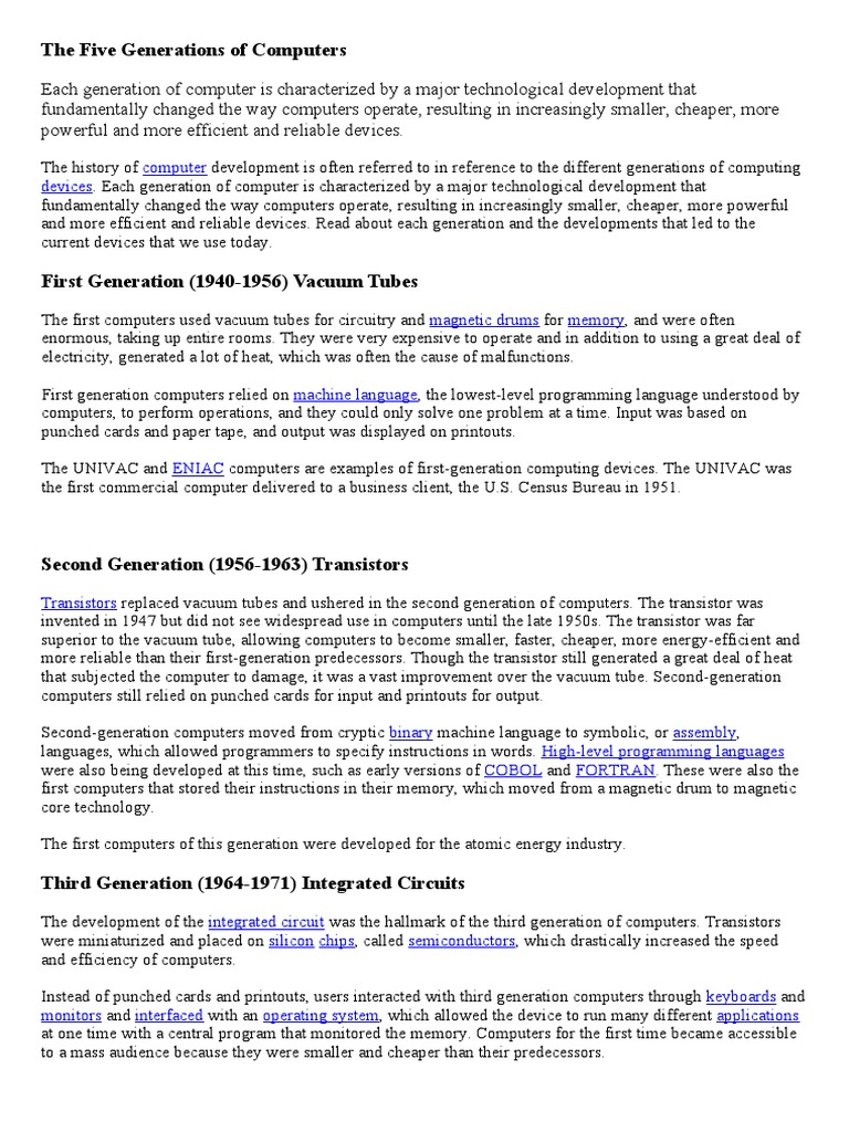 Evolution of Computer Generations | PDF | Microprocessor | Integrated Circuit