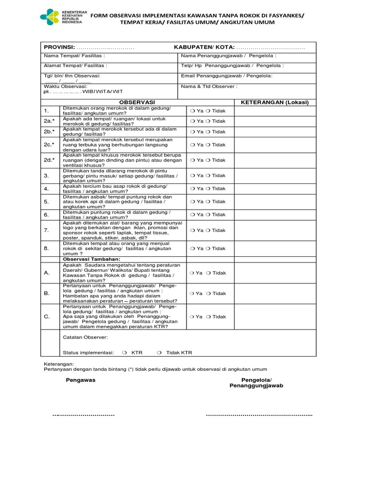 Form Implementasi KTR Fasyankes | PDF