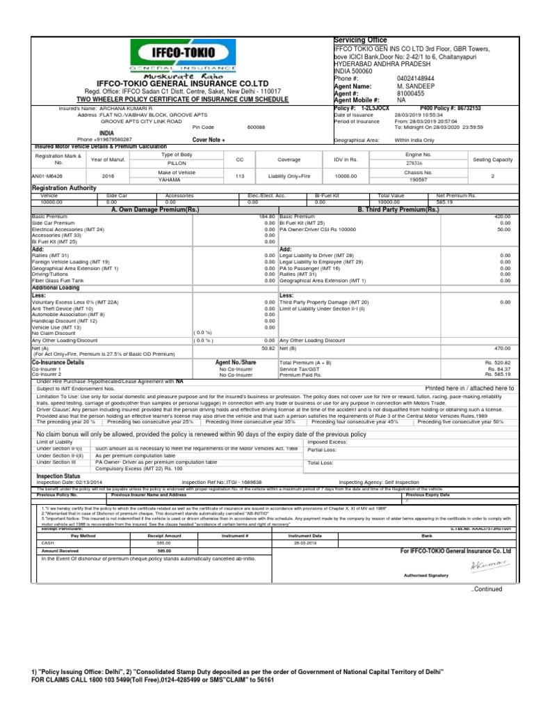 Vehicle Insurance Policy Format | PDF | Insurance | Insurance Policy