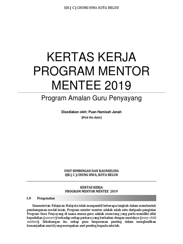 Kertas Kerja Mentor Mentee 2019 | PDF
